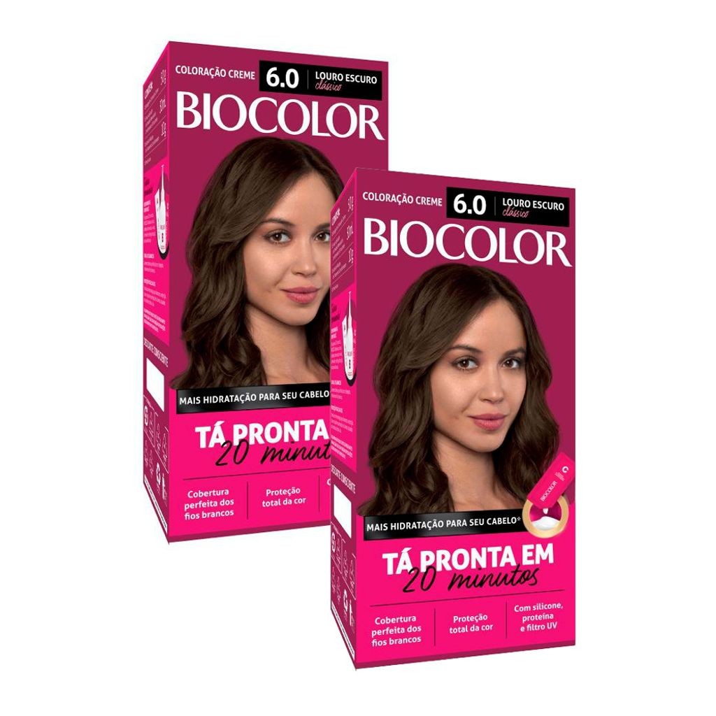 Kit 2 Tinta de Cabelo Biocolor Mini Kit Louro Escuro Clássico 6.0 ...