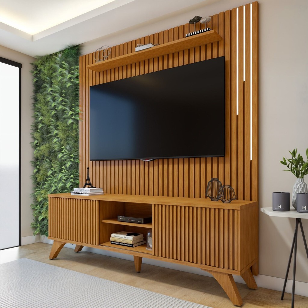 Rack com Painel para TV até 75 Polegadas com Ripado 100% MDF com LED ...