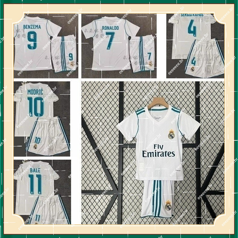 2017-18 Real Madrid Retro Kit De Futebol Para Crianças Temporada Ramos ...