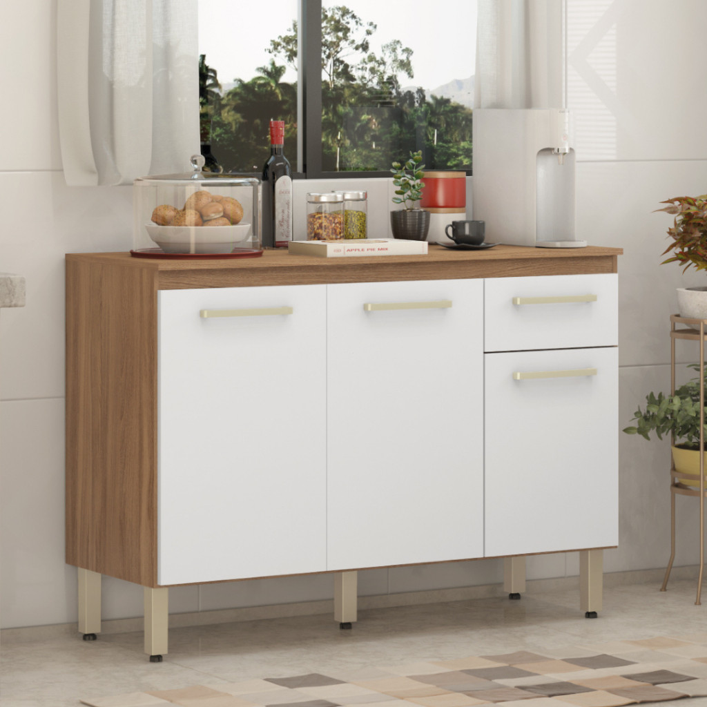 Balcão de cozinha 3 portas 1 gaveta 120cm com tampo | Shopee Brasil