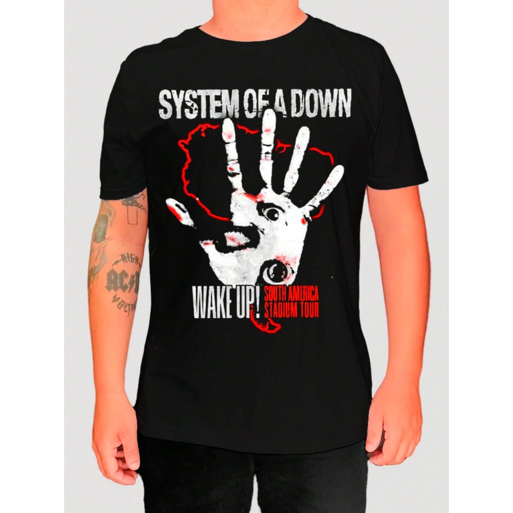 Camiseta Preta Banda Nova Tour SOAD Wake Up Bomber | Shopee Brasil