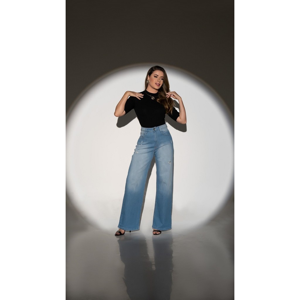 CALÇA JEANS FEMININA WIDE LEG DETONADA FINAL DE ANO SHOPEE | Shopee Brasil