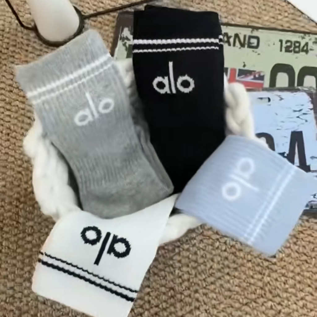 3 pares alo meias de algodão puro tubo médio esportes moda Yoga Casual ...
