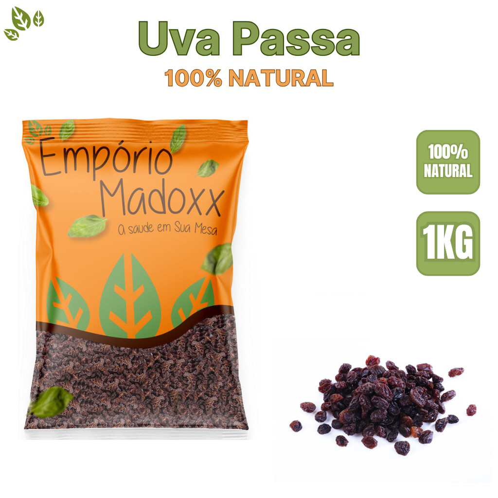 Uva Passa Preta sem caroço Fruta Seca desidratada 100% Natural - 1KG ...