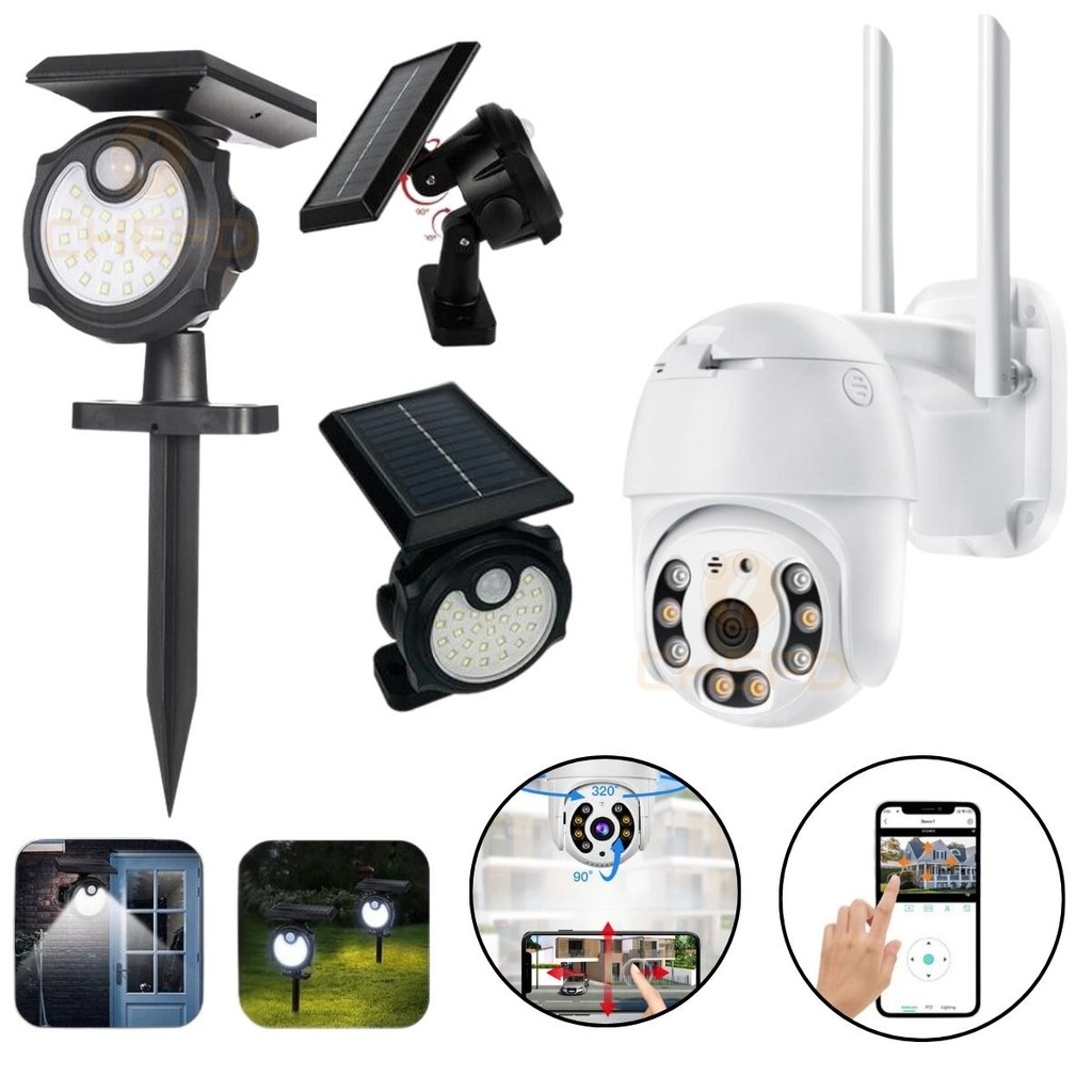 Kit Câmera IP Wi-Fi HD com Luminária Solar LED 26 LEDs – Segurança e ...