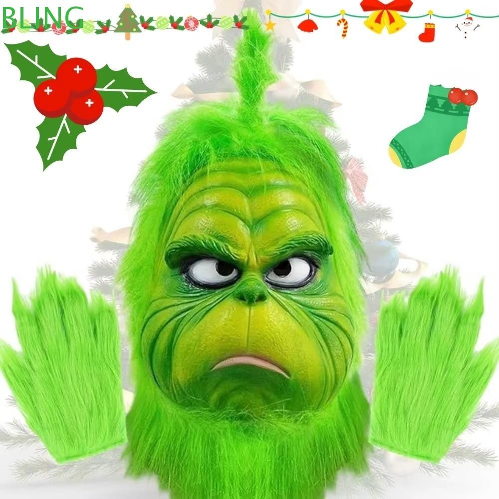 BLING Grinch , Arnês Anime Green Fur Freak Máscara De Látex Natal Face ...