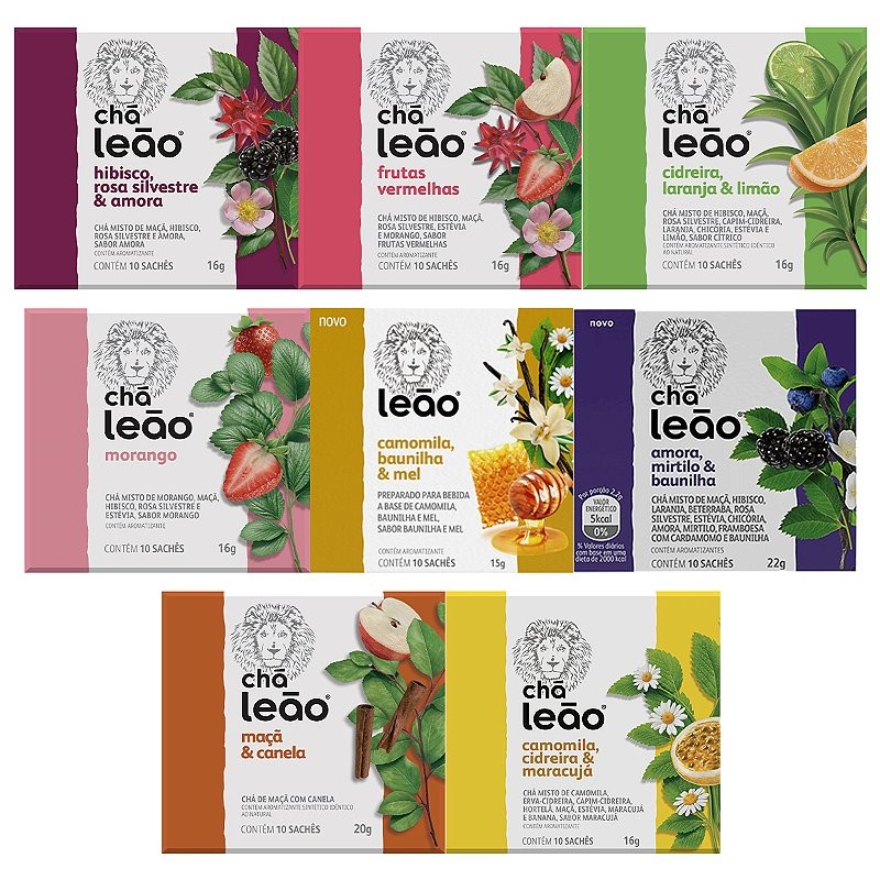 Combo Chá Leão Frutas e Flores 8 Caixas 80 Sachês Embalados ...