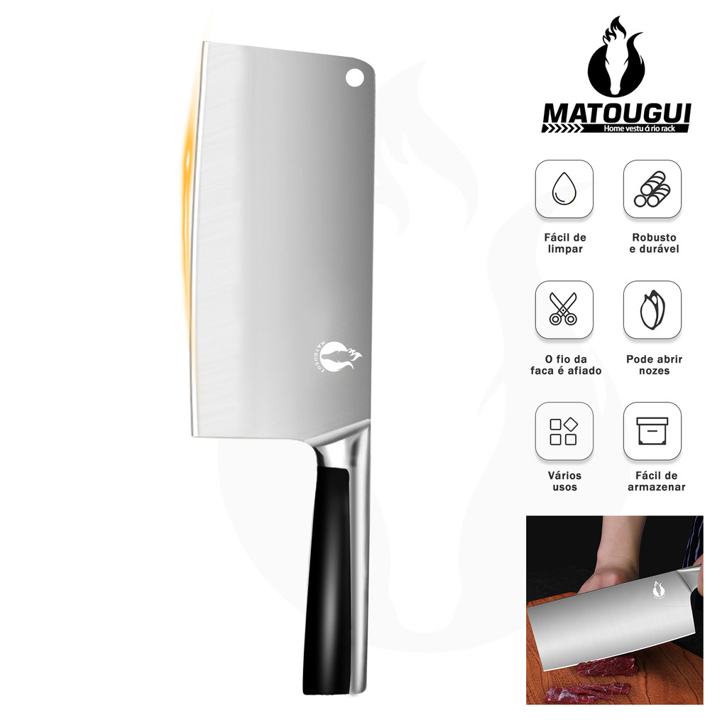 [Matougui]Faca Cutelo Machadinha Inox Corta Osso C/Furo | Shopee Brasil