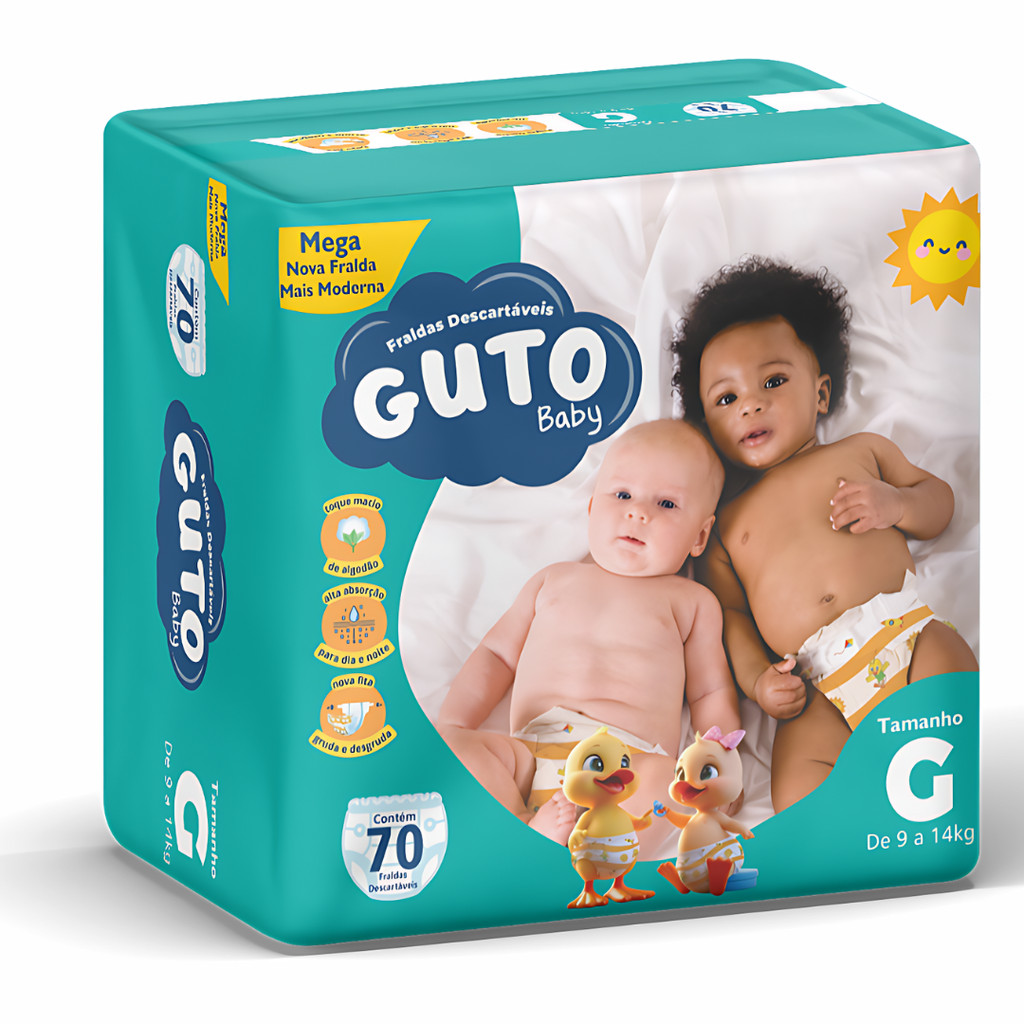 Fralda Infantil Guto Baby Mega G 70 Unidades | Shopee Brasil