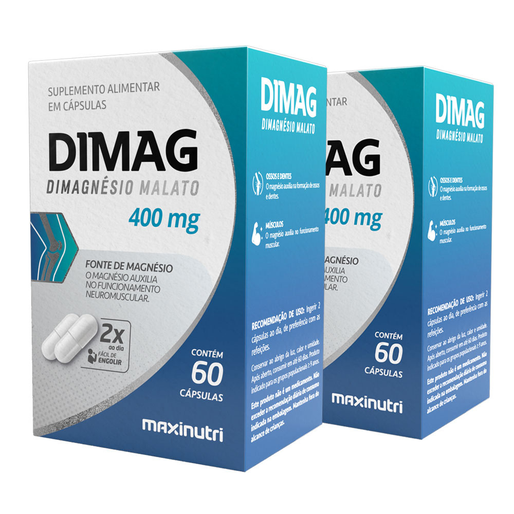 Kit 2 Dimag Dimalato de Magnésio 400mg 60 Capsulas Maxinutri | Shopee Brasil