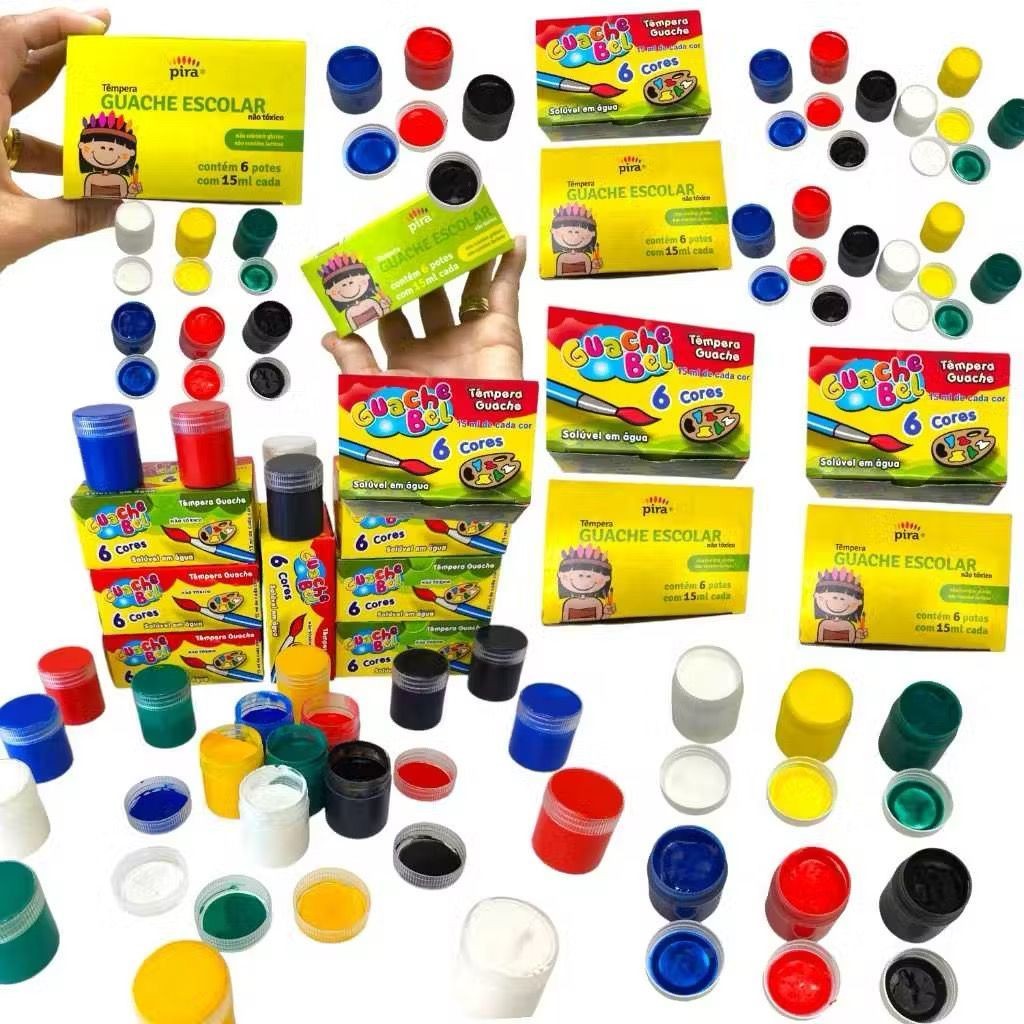 Kit 10 Caixas Tinta Guache 15ml Caixa Com 6 Cores Diferentes 60 Tintas ...