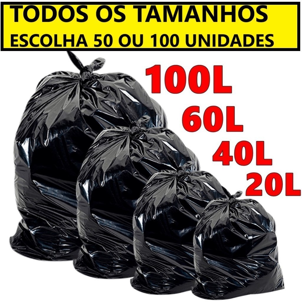 Saco de Lixo resistente 100 unidades 20/40/60/100 Litros - Direto da fábrica | Shopee Brasil