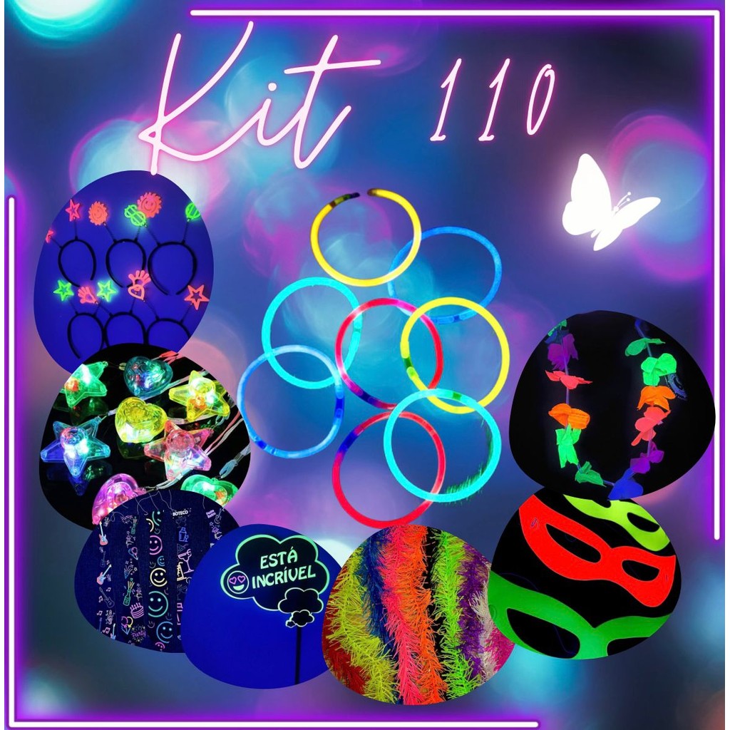 Kit festa neon 110 oculos tiara plaquinha luz negra festa casamento ...