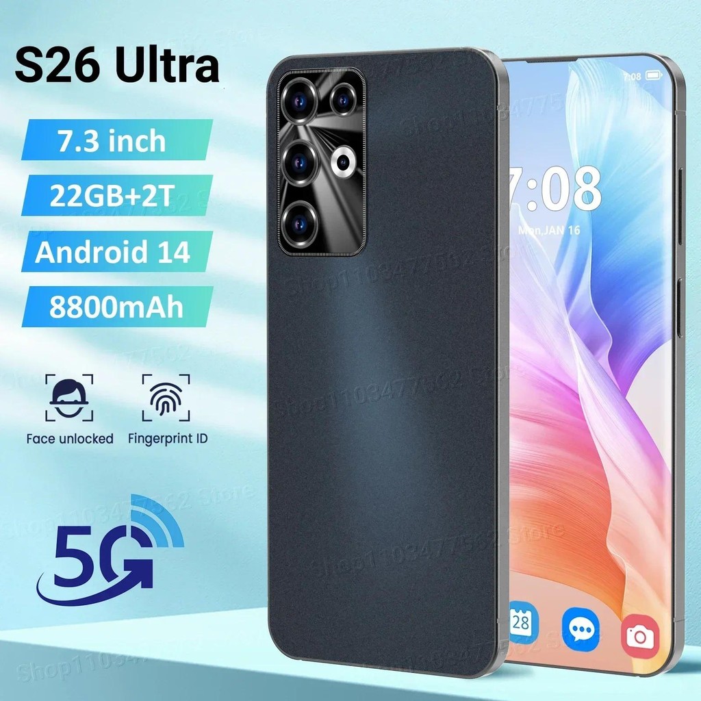 2024 Novo Smartphone S26 Ultra Android 14 Celular 5G SIM Google Network Ou WiFi 8800mAh 7.3 ...