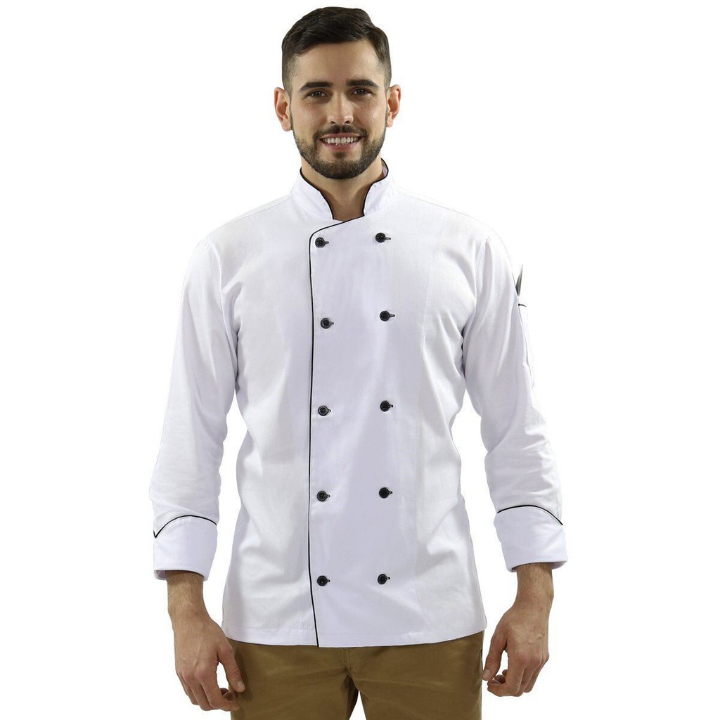 Dólmã Chef De Cozinha Unissex Branco Com Detalhes Preto Gambuza ...