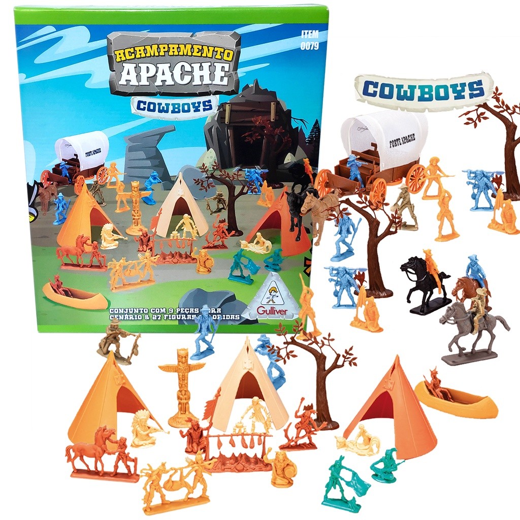 Acampamento Apache Cowboys 36 Peças Gulliver Tendas Carroça Canoa Forte ...