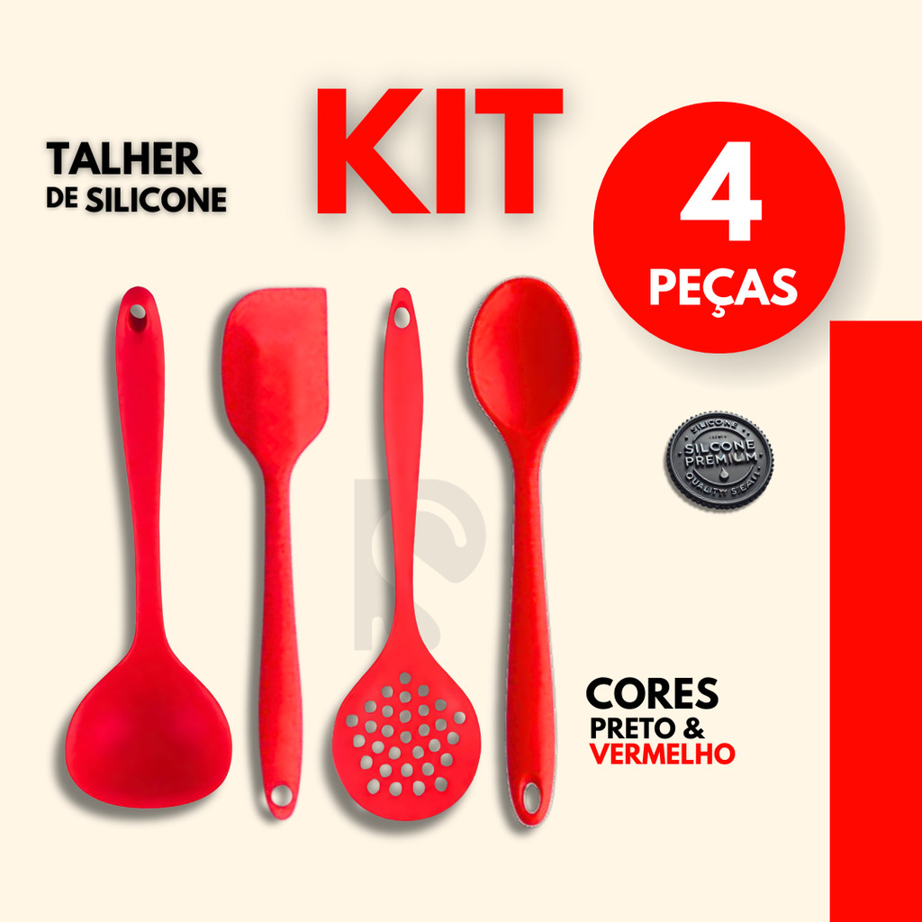 Kit 4 - Utensilios de Silicone Talher Cozinha Colher Concha Pincel ...