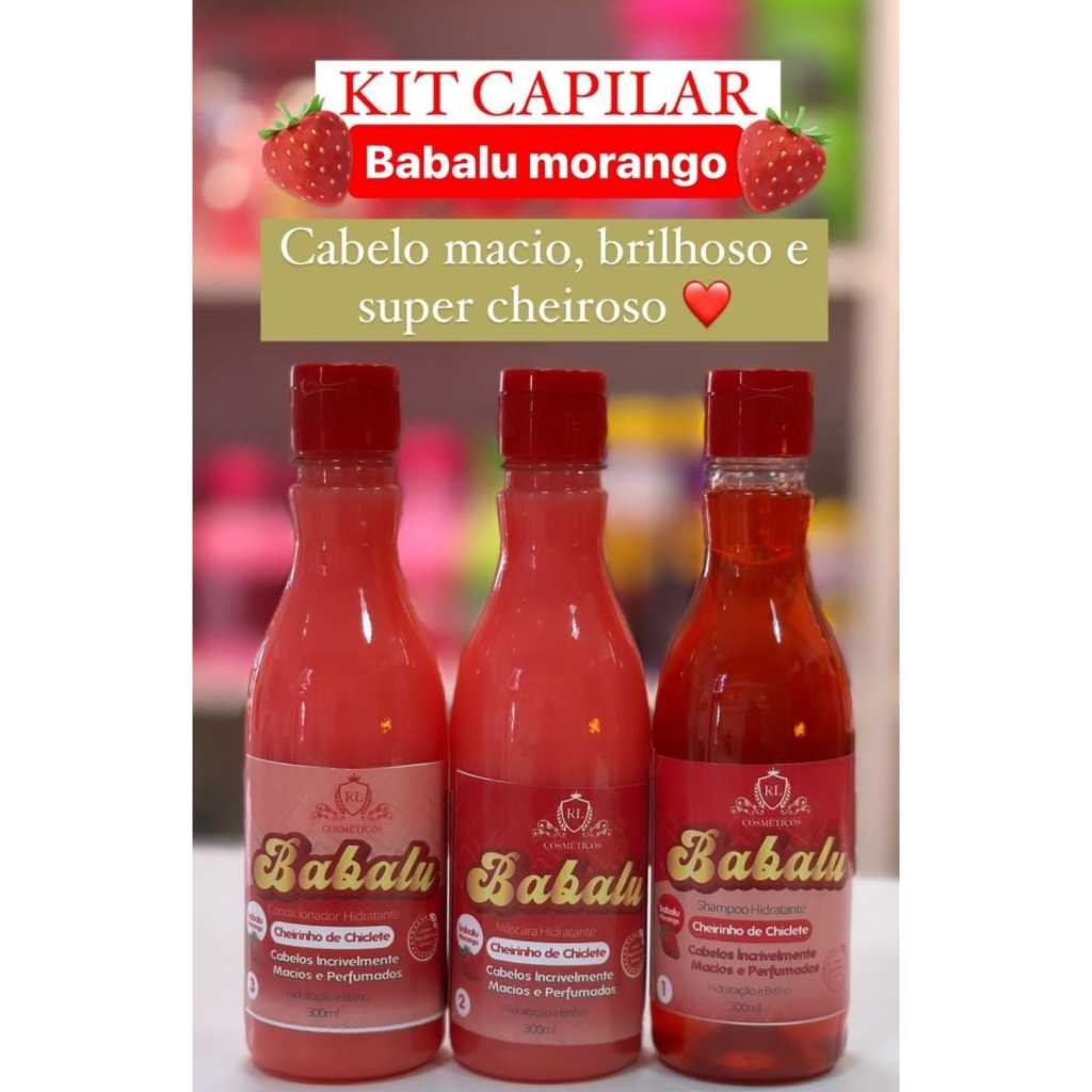 Kit Shampoo, Condicionador e Mascara de Babalu MORANGO 300ml ...