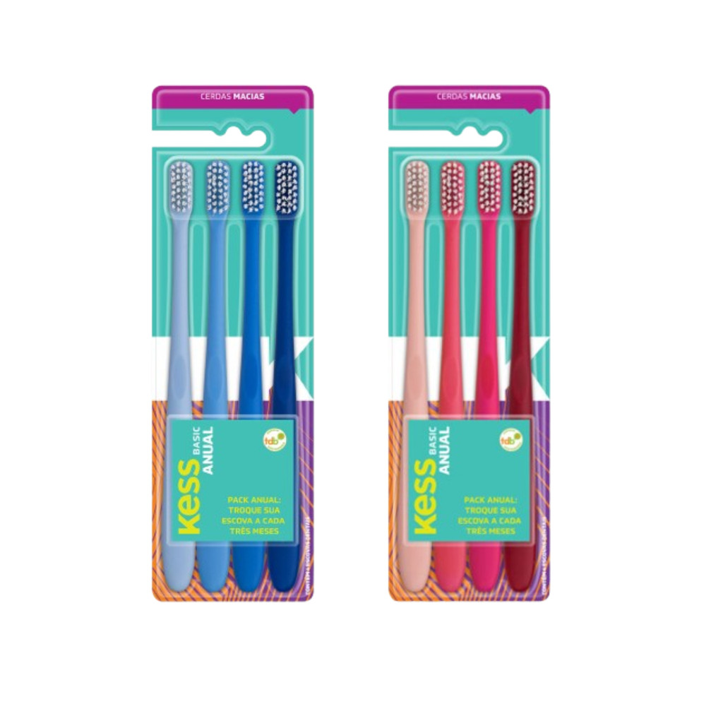 Kess Basic Anual Pack com 4 Escovas Dentais Cor Sortida | Shopee Brasil
