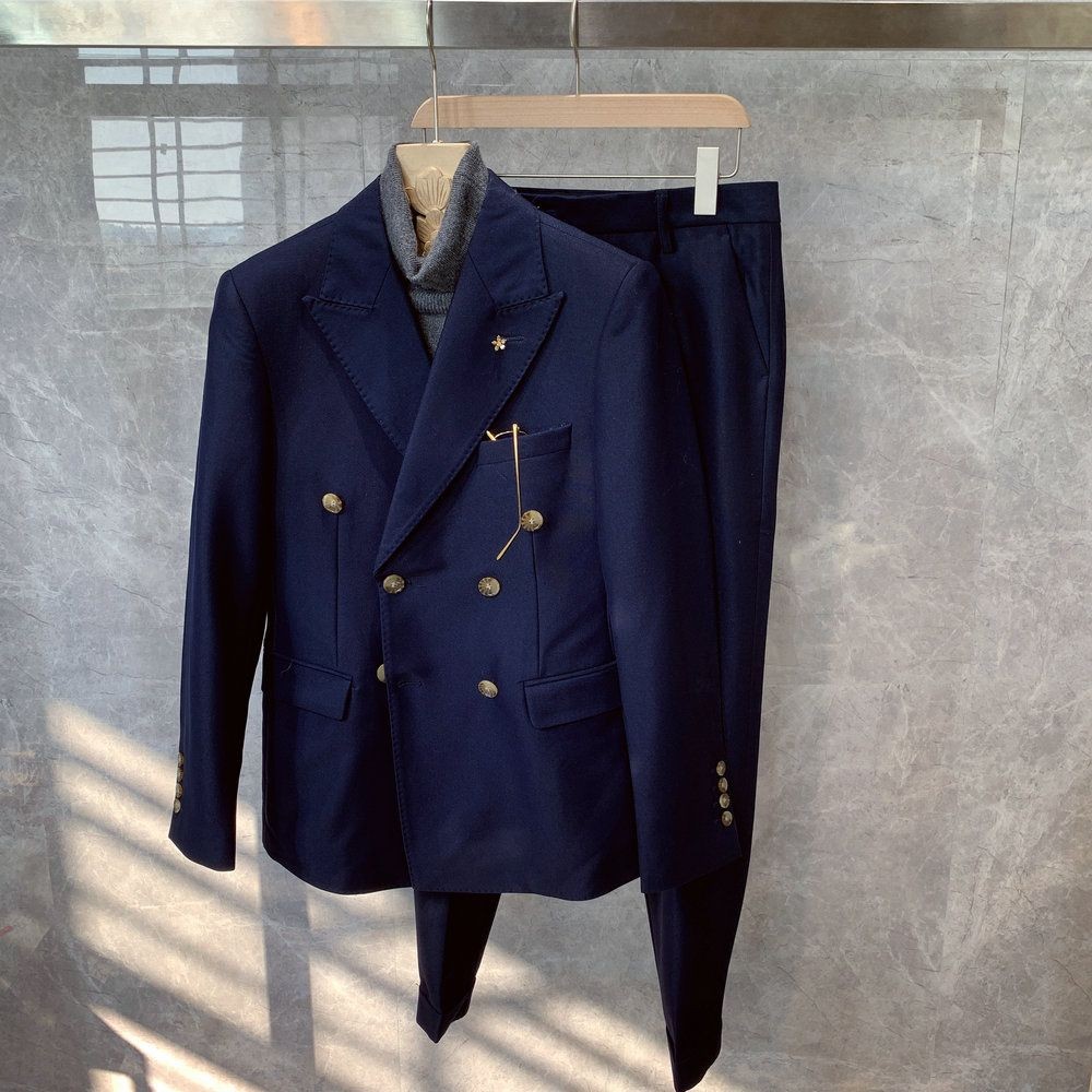 Estilo britânico novo estilo Retro cor sólida fino-ajuste duplo ...