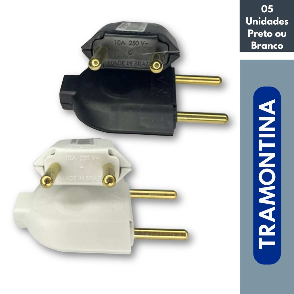 Plugue Macho 2P 10A 250V Tramontina Preto ou Branco 05UN | Shopee Brasil