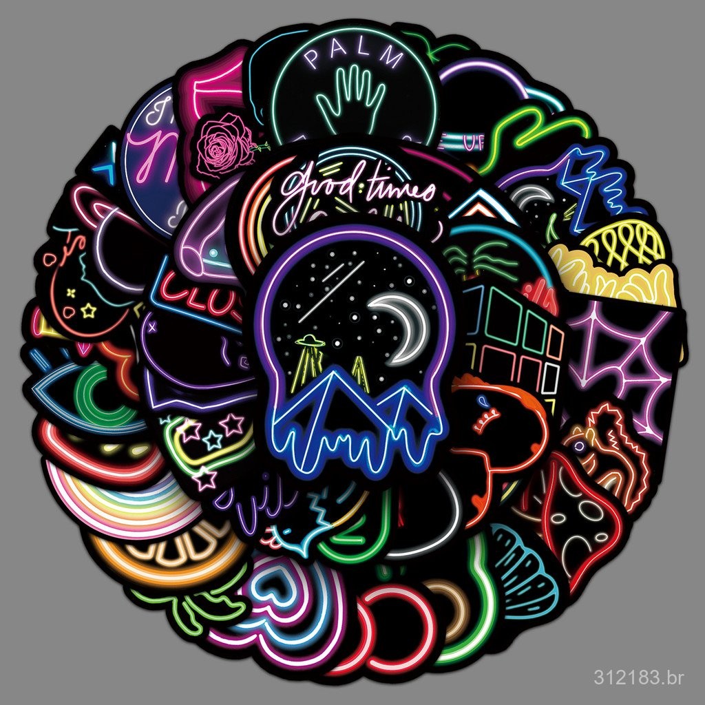 50 peças de graffiti de néon personalidade ins estilo colorido ...