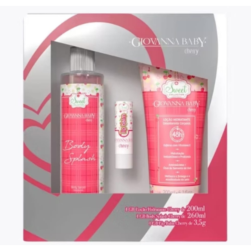Kit Giovanna Baby Body Splash 260ml + Locao 200ml + Lip Balm Cherry ...