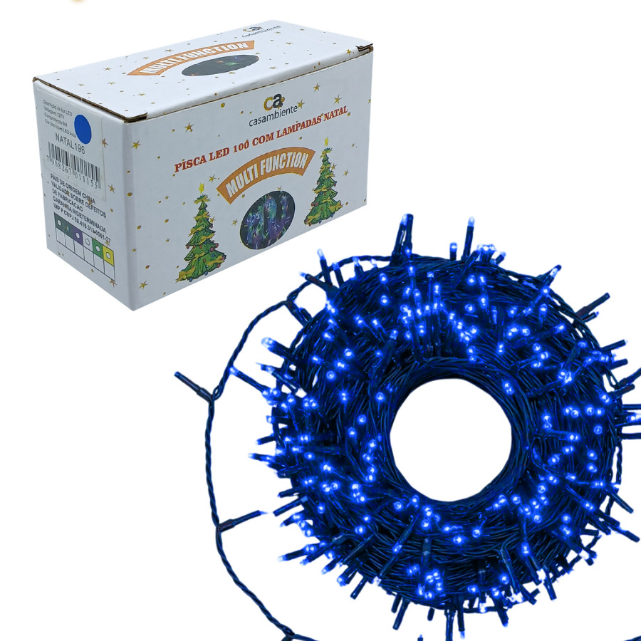 Pisca Pisca Led Azul De Natal 8 Funções 200 Leds 18m 127v | Shopee Brasil