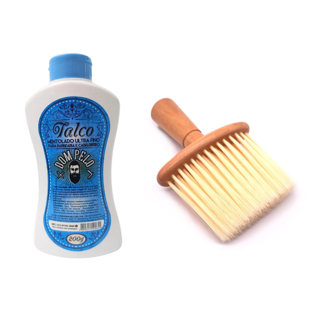 Kit Talco Mentolado Dom Pelo 200g + Espanador Vassoura Feito de Madeira ...