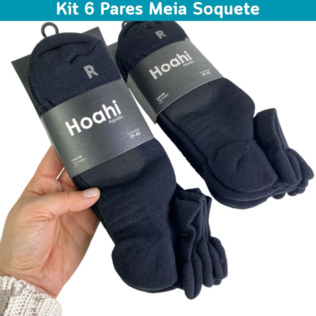 Kit 6 Pares de Meia Soquete Preta Hoahi Original | Shopee Brasil