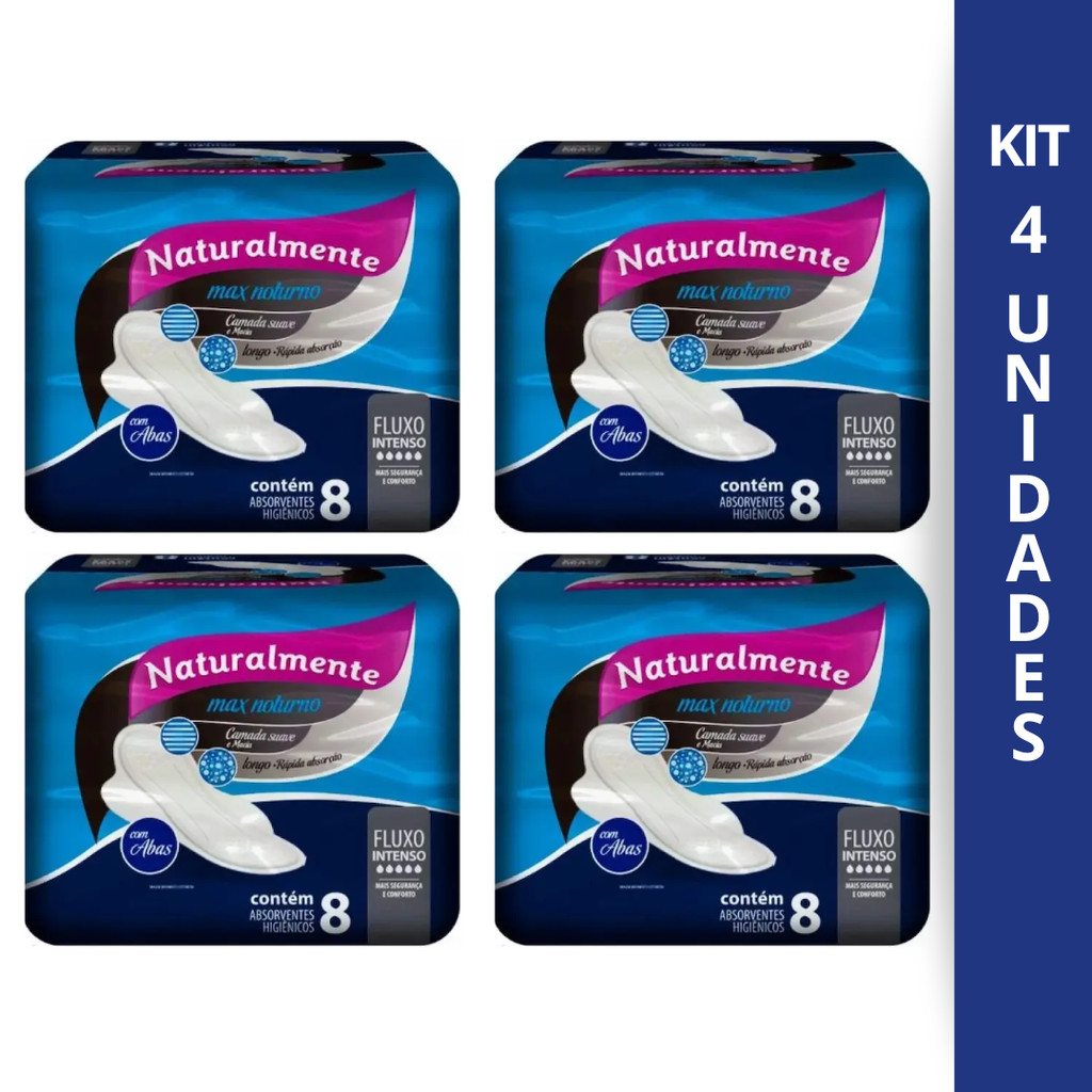Kit 4 Absorvente Noturno Naturalmente Longo Com Abas Contém 8 Unidades ...