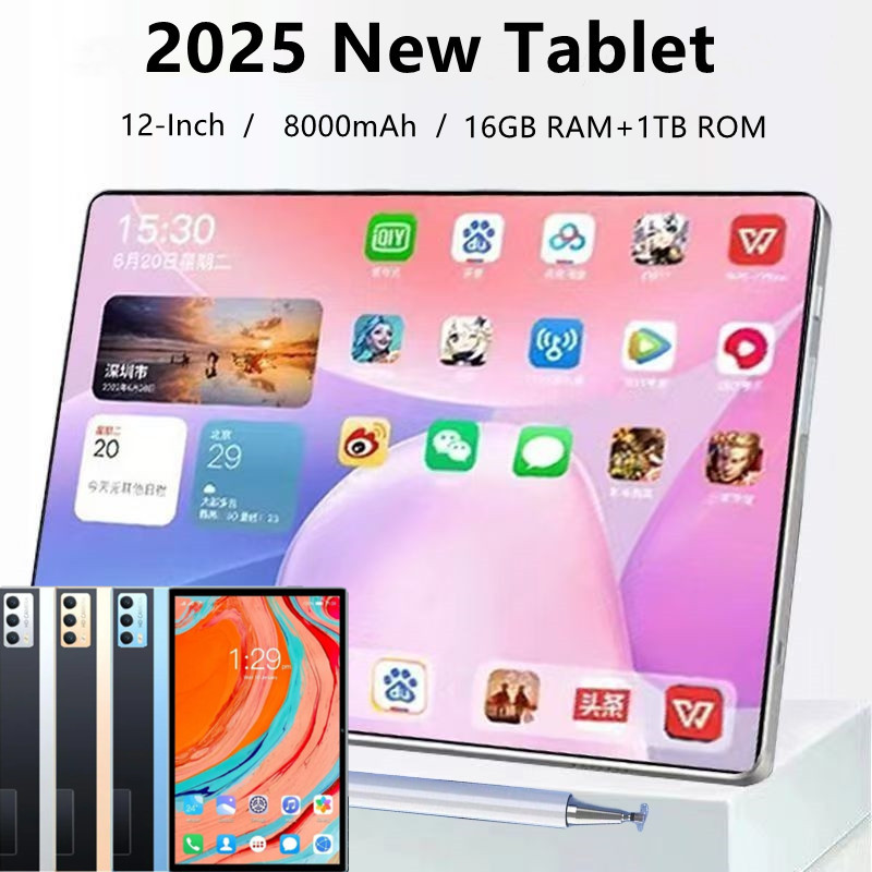 2025 Versão Global Tablet 12 Polegadas HD Android 13 Sistema 16GB + 1TB ...