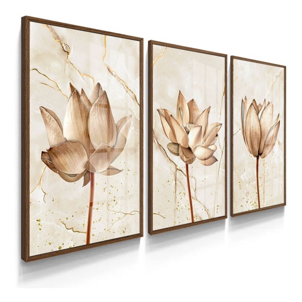 Kit 3 Quadros Decorativos Flor de Lótus Bege |Minimalista e Sofisticado ...