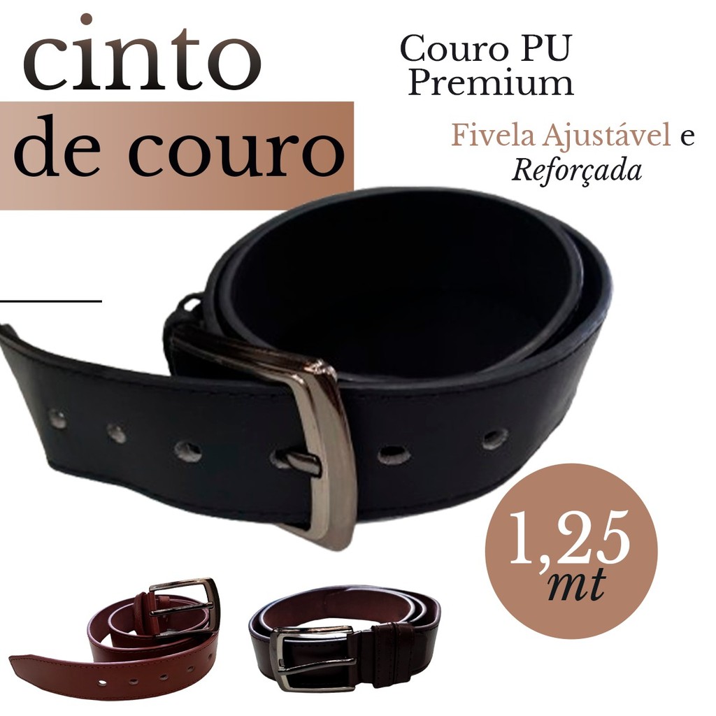 Cinto De Couro PU Legitimo Social Masculino Fivela Ajustável 1,25mt ...