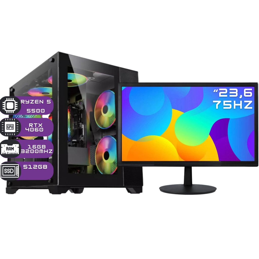 PC Gamer Agaron Completo - Monitor - Ryzen 5 5500, NVídia GeForce RTX ...