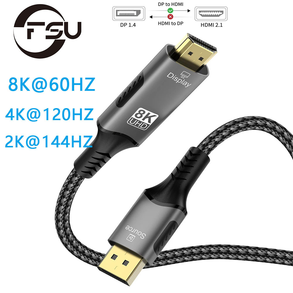 FSU 1m 2m 3m DP Para HDMI 8K 4k Cabo DisplayPort 1.4 2.1 Linha Adaptadora De Conversão PC ...