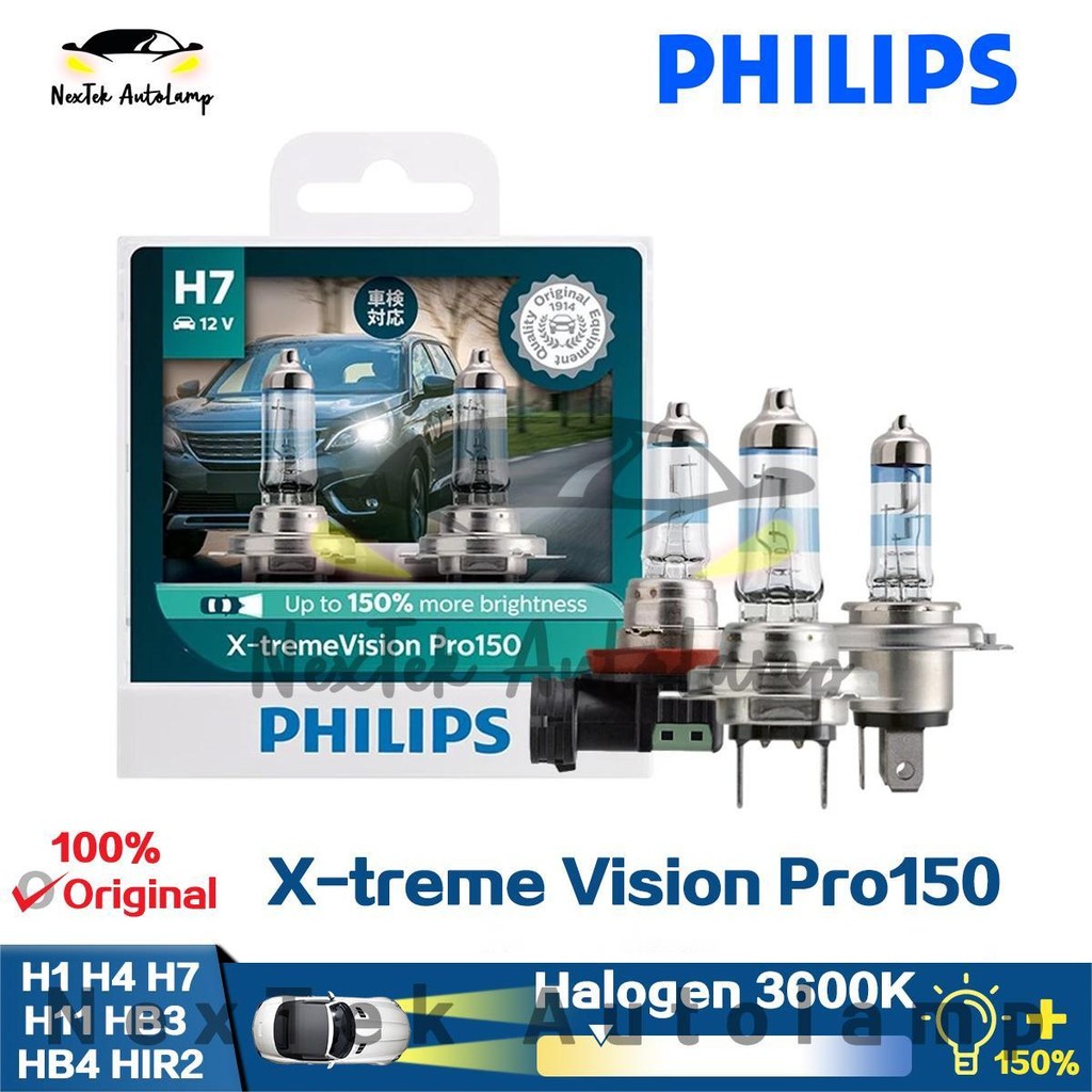Philips X-treme Vision Pro150 H1 H4 H7 H11 HB3 HB4 HIR2 3400K +150% Luz Amarela Mais Brilhante ...