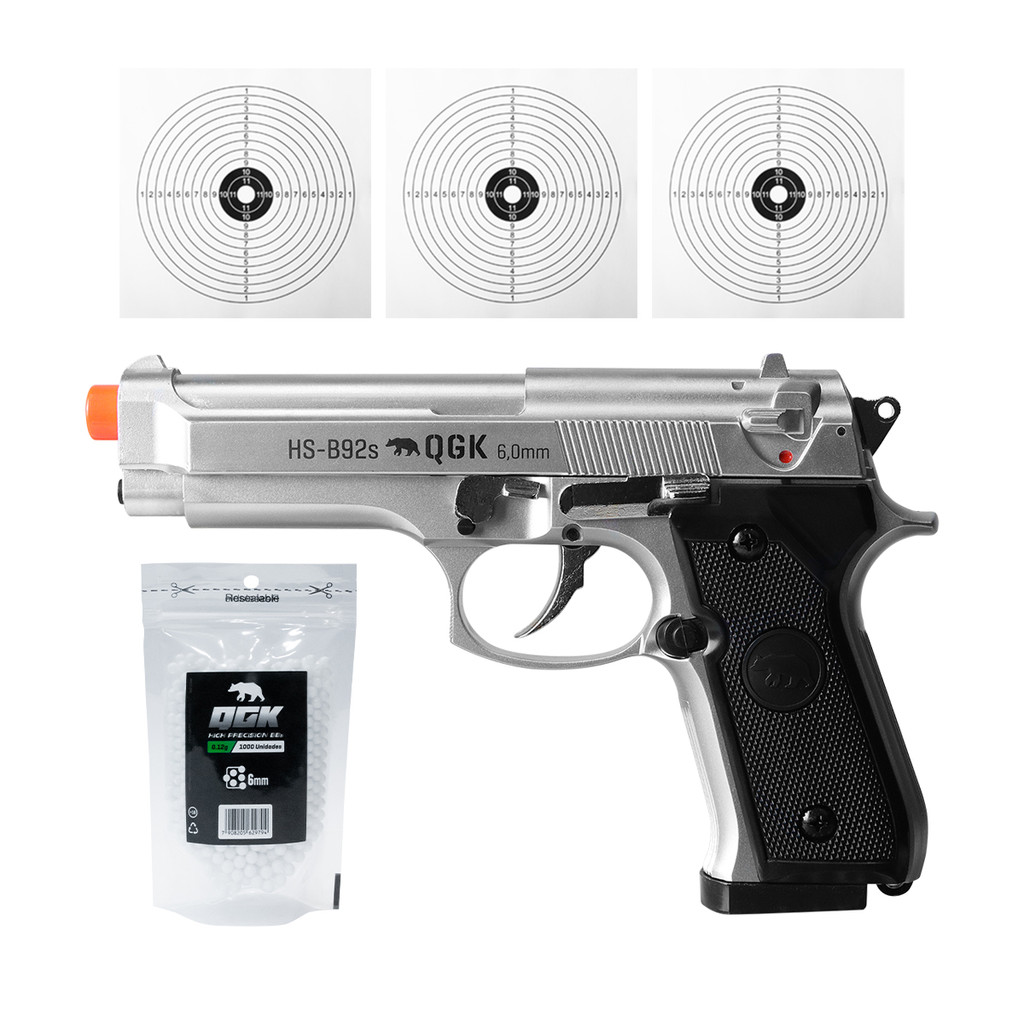 PISTOLA DE AIRSOFT SPRING HS-B92S 6MM + 1000 BBS + ALVO | Shopee Brasil