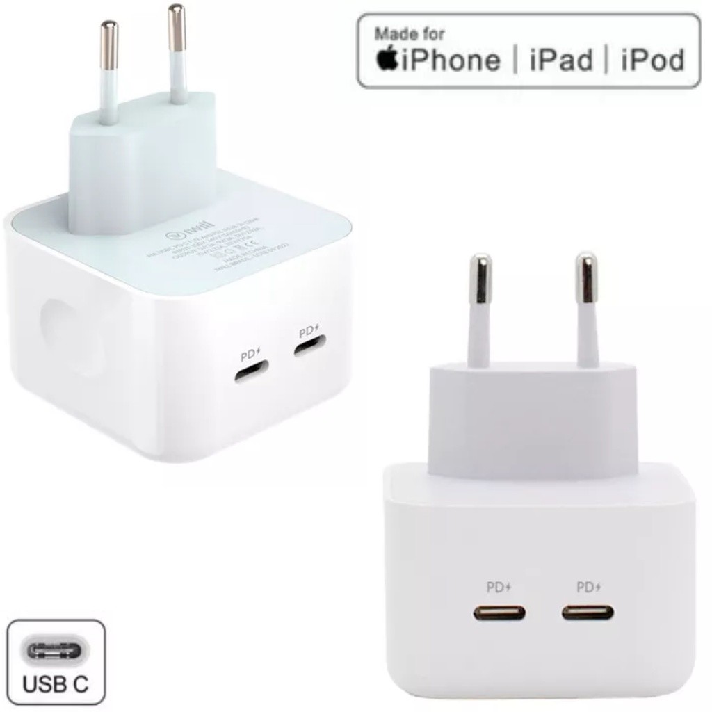 Carregador Fonte Usb C Duplo 50W Fonte Carregador Usb-c Para iPhone ...