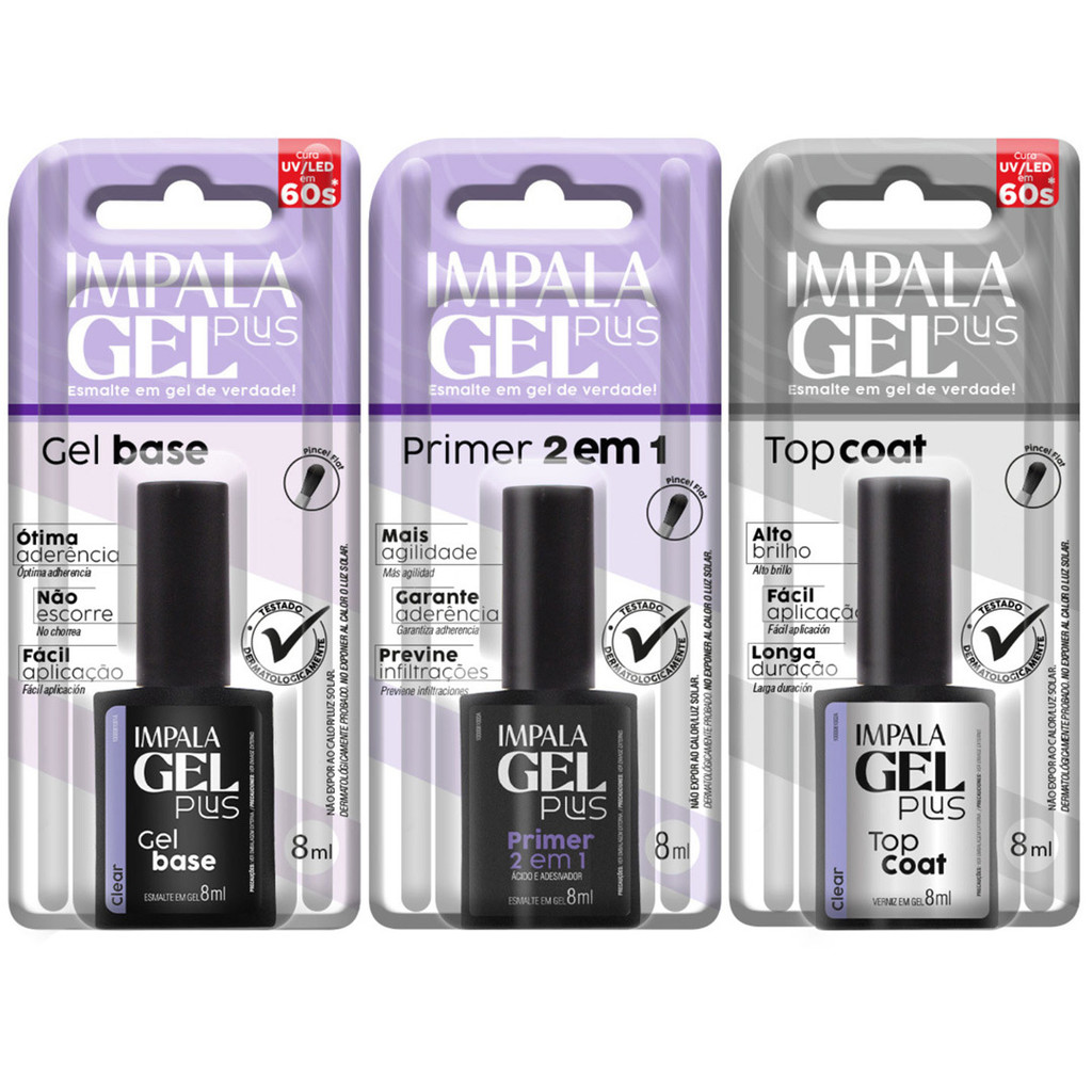 Esmalte em Gel Impala GEL Plus Kit Preparação Finalização e Remoção de ...