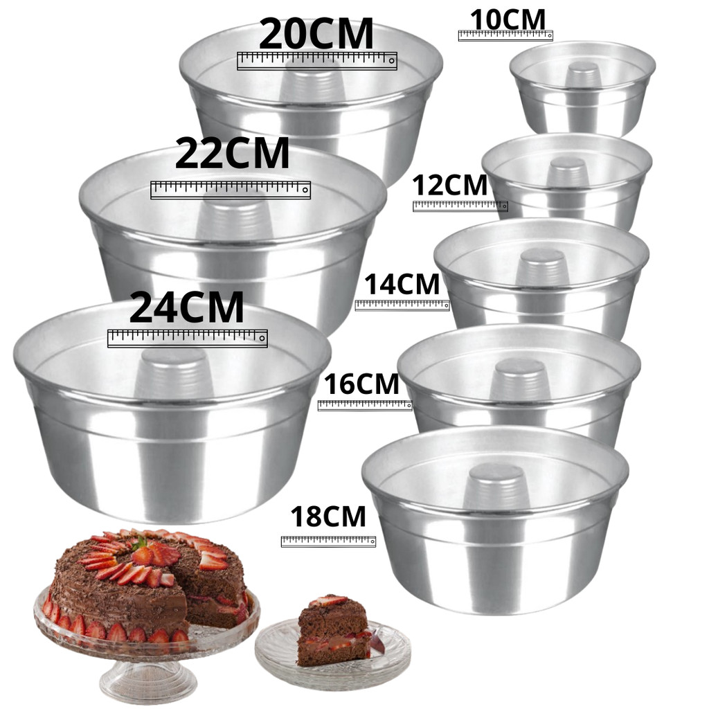 Forma de Bolo 10cm,12cm,14cm,16cm,18cm,20cm,22cm e 24cm Com Furo Central Ideal Para Bolos Pudim ...