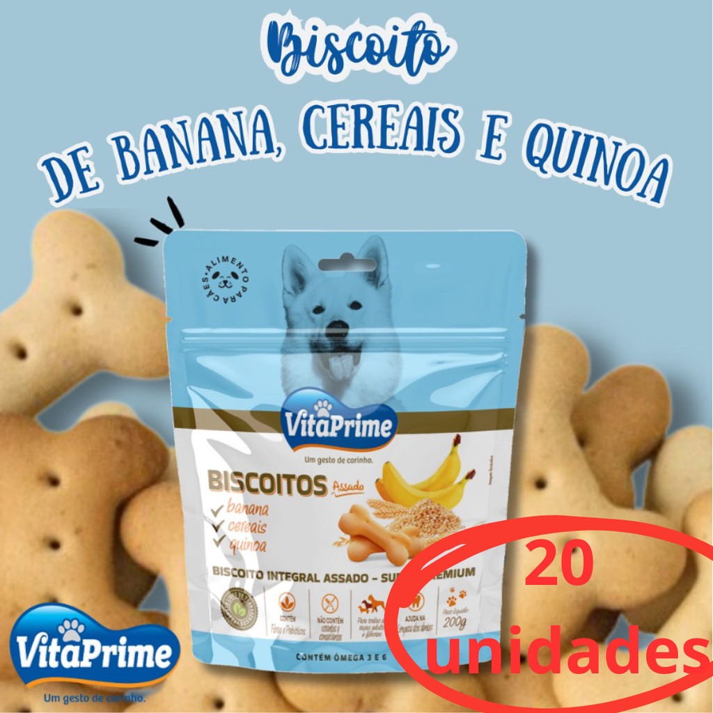 Biscoito Natural Para Cachorro Vitaprime Banana Cereias e Quinoa ...