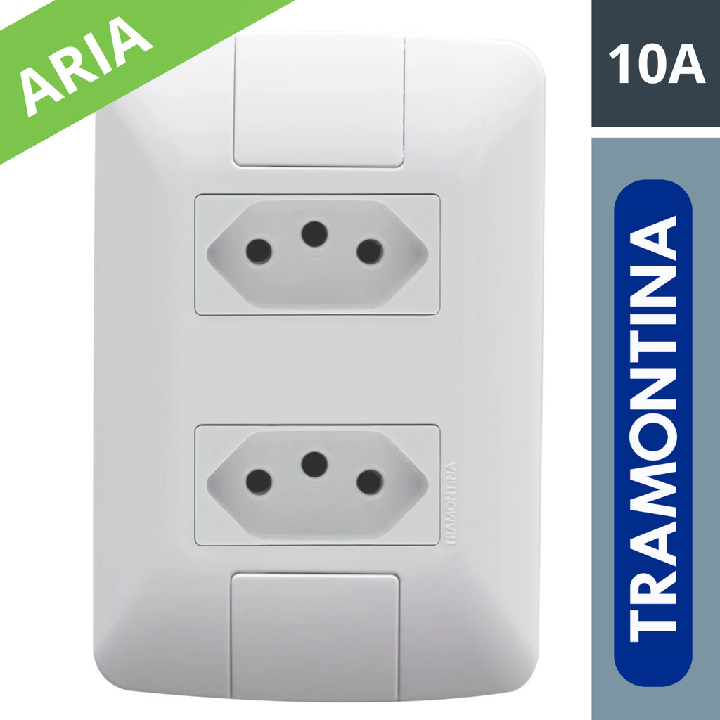 Conjunto 4x2 com 2 Tomadas 2P+T Tramontina Aria 10A Branco | Shopee Brasil