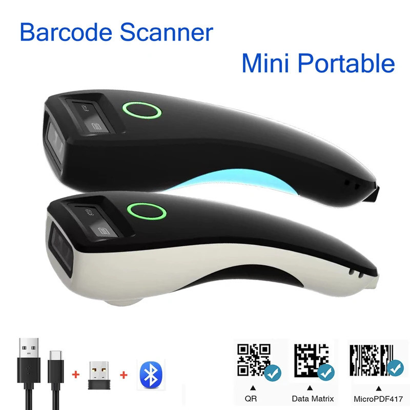 Leitor De Código De Barras 2D Bluetooth 2.4G Sem Fio 1D 2D QR Code Mini ...