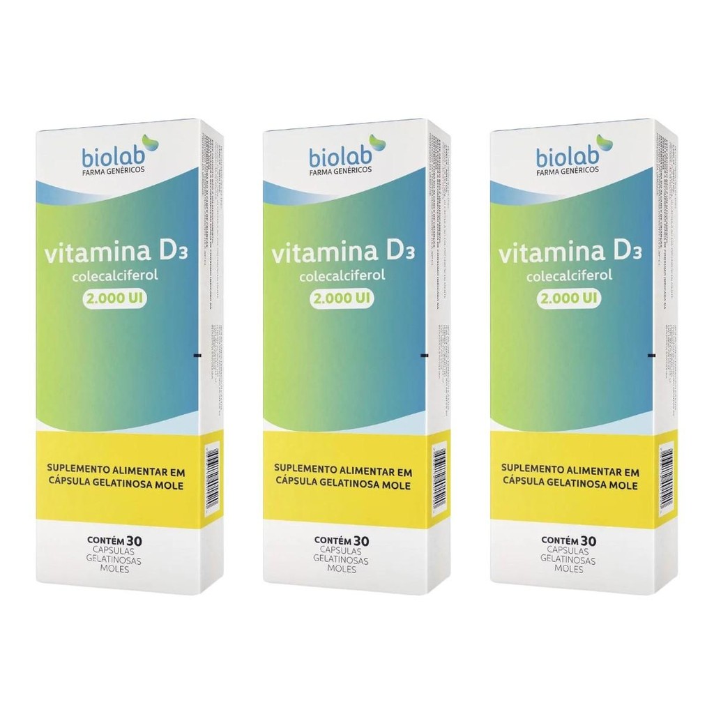 Kit Biolab Vitamina D3 Colecalciferol 2.000UI 3 Caixas 30 Cápsulas ...