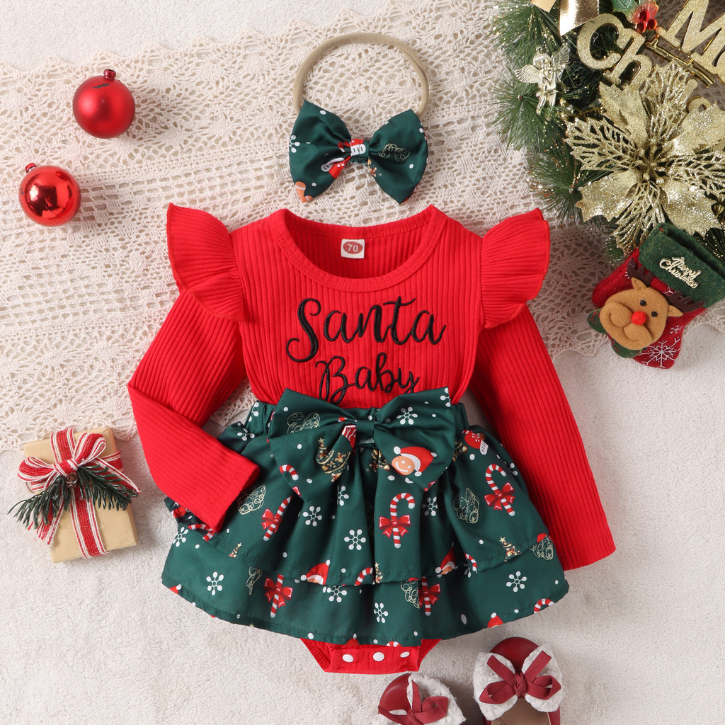 Roupas infantis Pit Strip carta manga voadora natal impresso saia arco ...