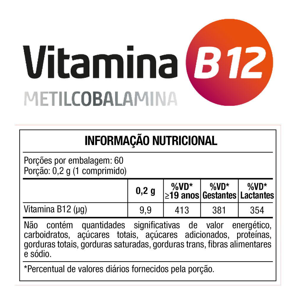 Vitamina B-12 Metilcobalamina Mastigável 60 Comprimidos Maxinutri ...