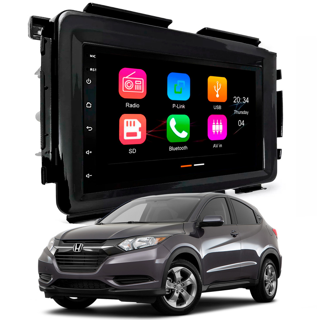 Central Multimídia 7 Polegadas MP5/BT CarPlay Android Auto + Moldura Black Piano HRV 2015/2018 ...