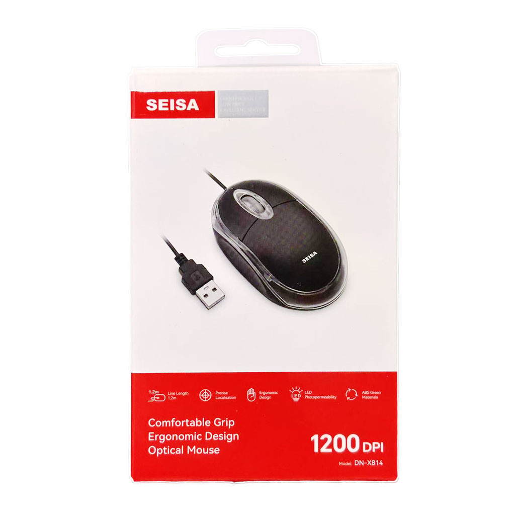 Mouse Óptico com Fio SEISA 1200 DPI – Design Ergonômico, LED, USB ...