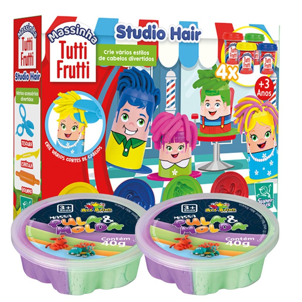 Kit Super Toys Massinha Cabelo Maluco e 2 Massinhas Pula e Molda 40g | Shopee Brasil